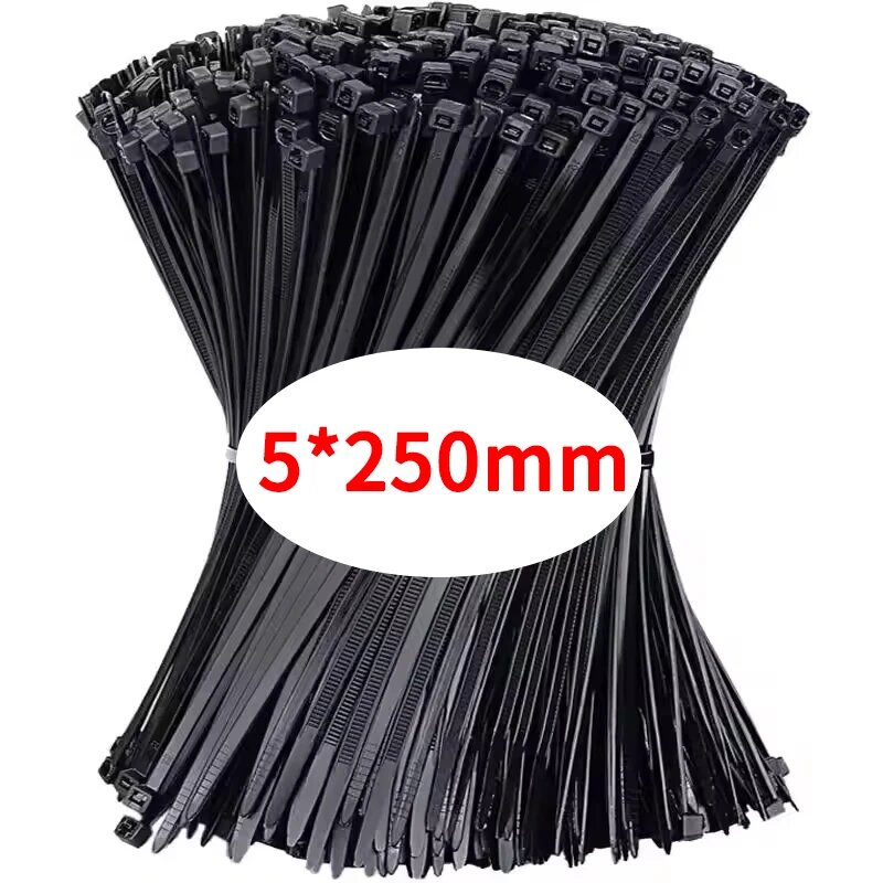 Пластиковые нейлоновые кабельные стяжки самоблокирующиеся 100/200/300/500 шт 500PCS, Black 5x250mm