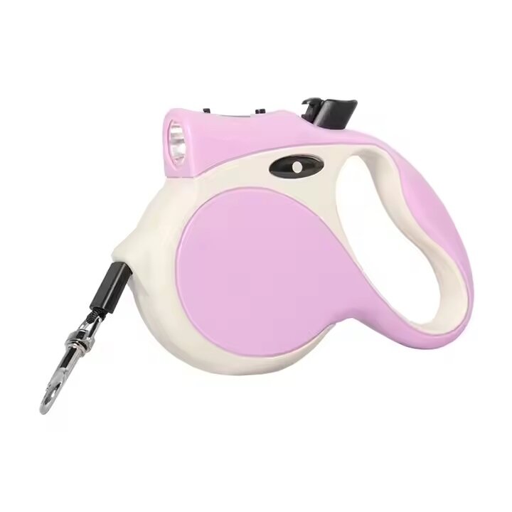 Поводок рулетка для собак и кошек, для мелких и средних пород, 5 метров, с LED фонариком, сиреневый.