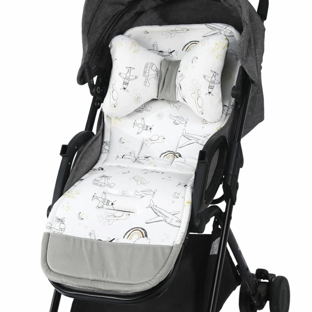 Двусторонний матрас для коляски с принтом, - Модель самолета