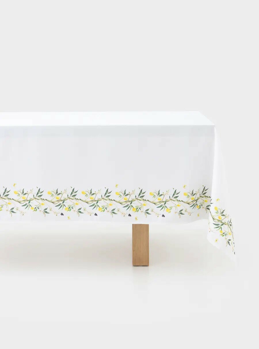Скатерть, 160✕160 см, полиэстер, белая, Лимоны на ветках, Lemon branch (Anna Lafarg)