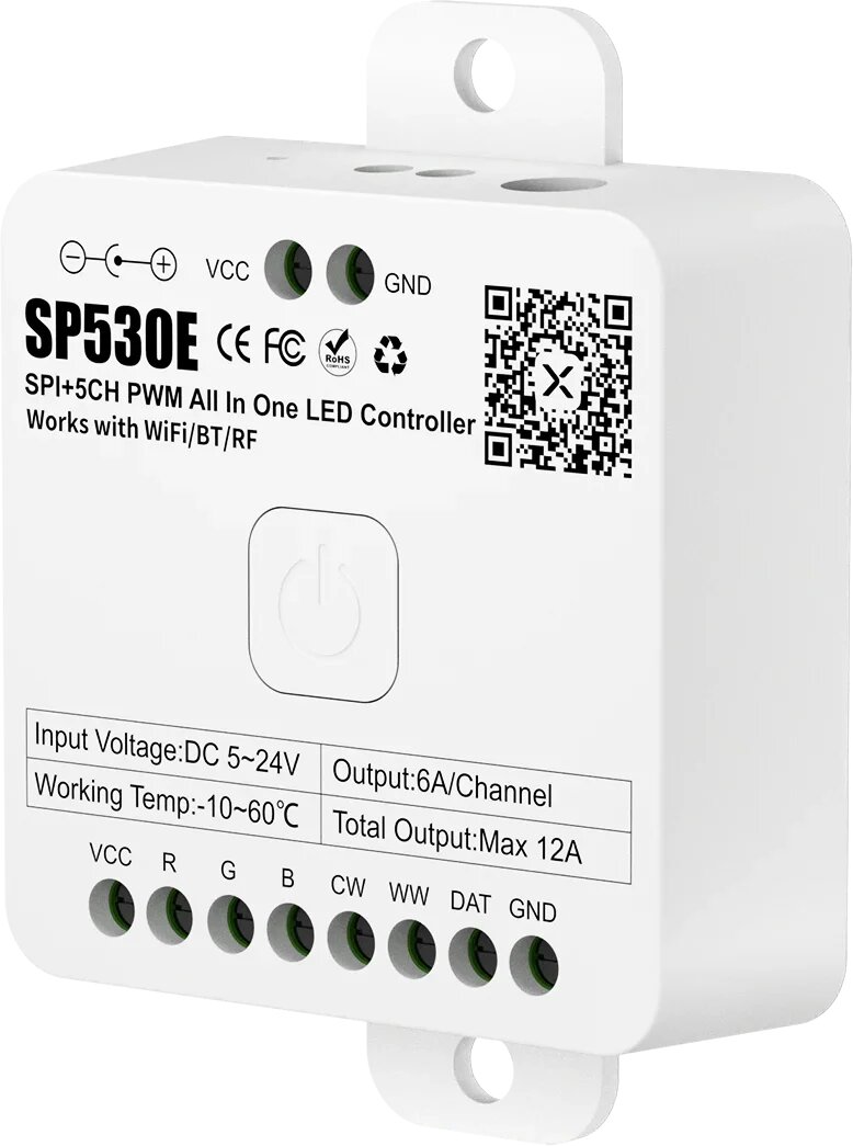 RGB-контроллер MJJC SP530E WiFi 5-канальный 12В 24В 5В Белый, SP530E