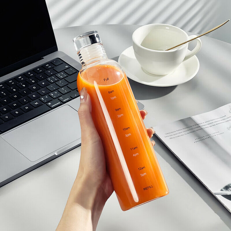 Dipuer Graduated Glass Cup, Trendy Water Bottle, Stylish Juice Drinking Cup for Students, Portable Cup, New Year Gift