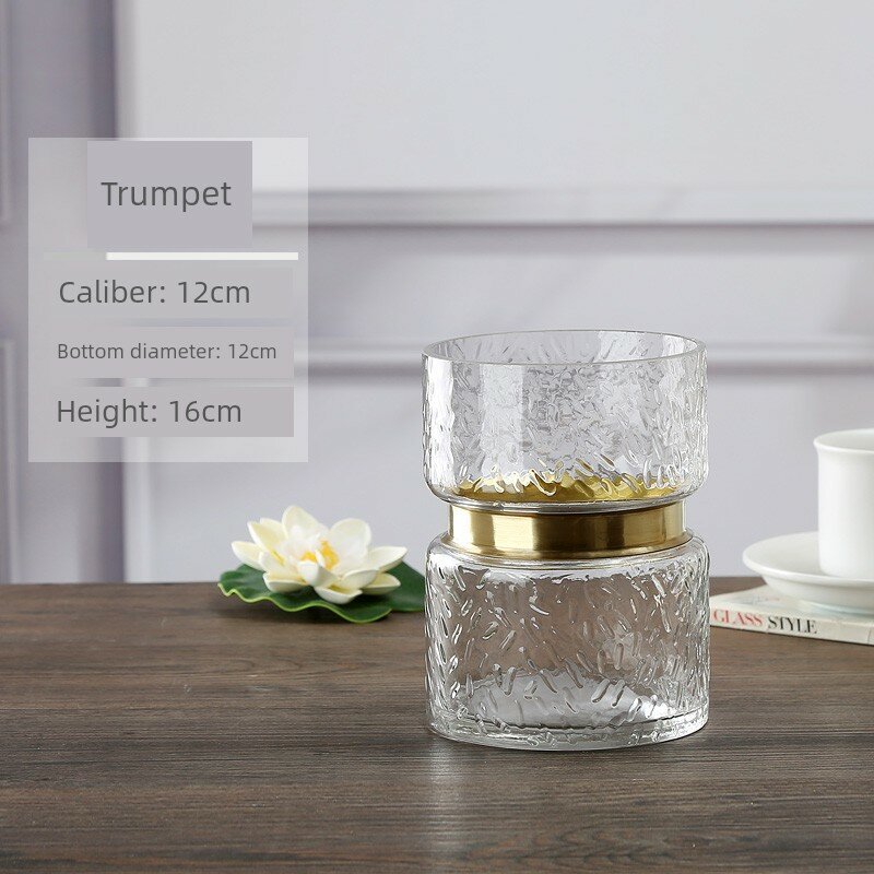 Прозрачная стеклянная ваза с медным ободком, европейский современный стиль для гостиной