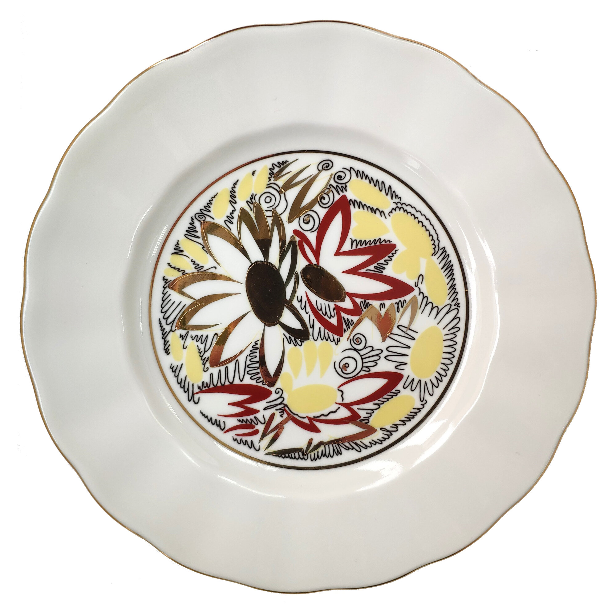 Тарелка десертная ИФЗ Тюльпан, Золотые ромашки, 18см, фарфор 80.75093.00.1