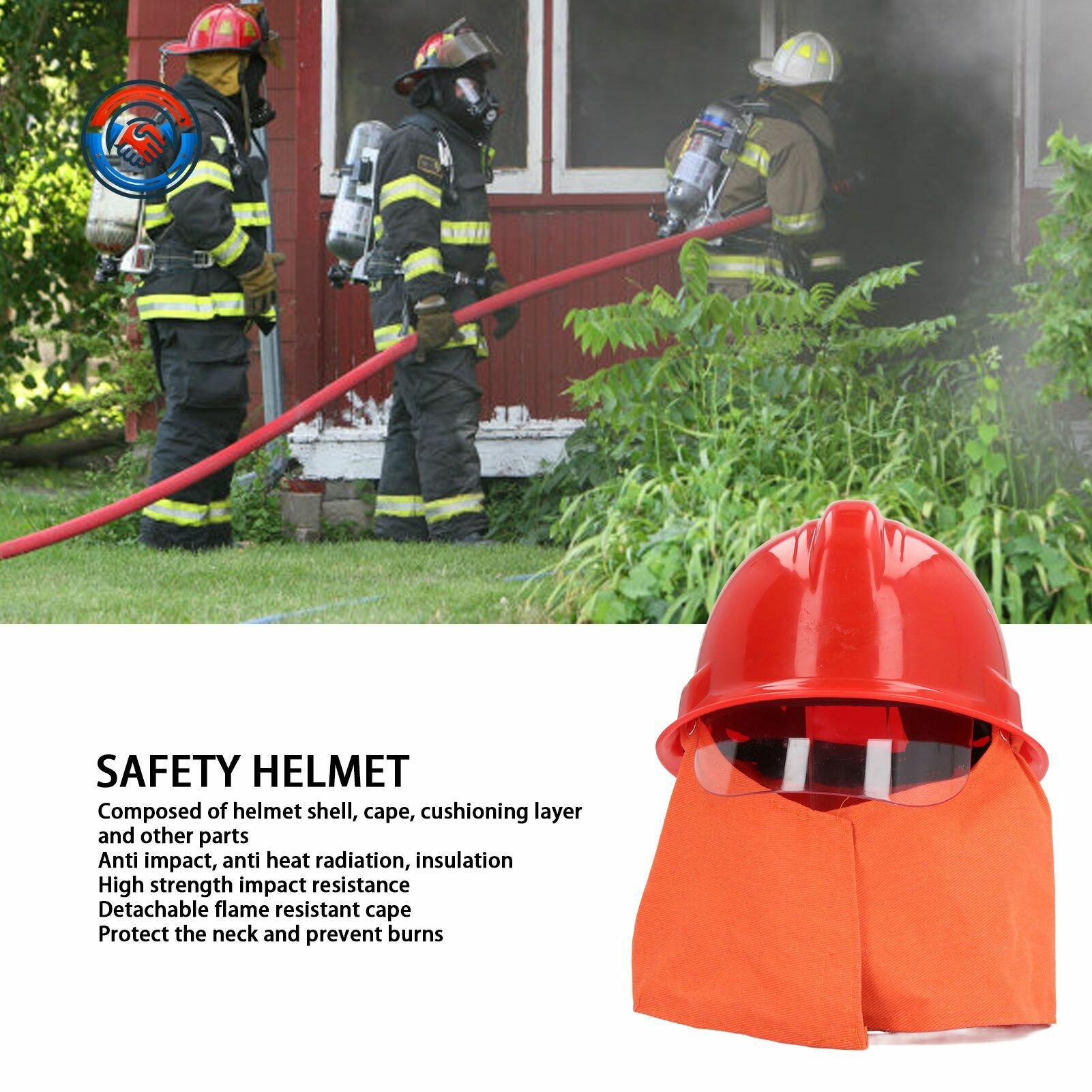 Защитный шлем премиум-класса, съёмная огнестойкая накидка и 6-слойный буфер, регулируемый размер, противоударный ABS, спасательный аксессуар для каски, надёжная защита головы при ЧС