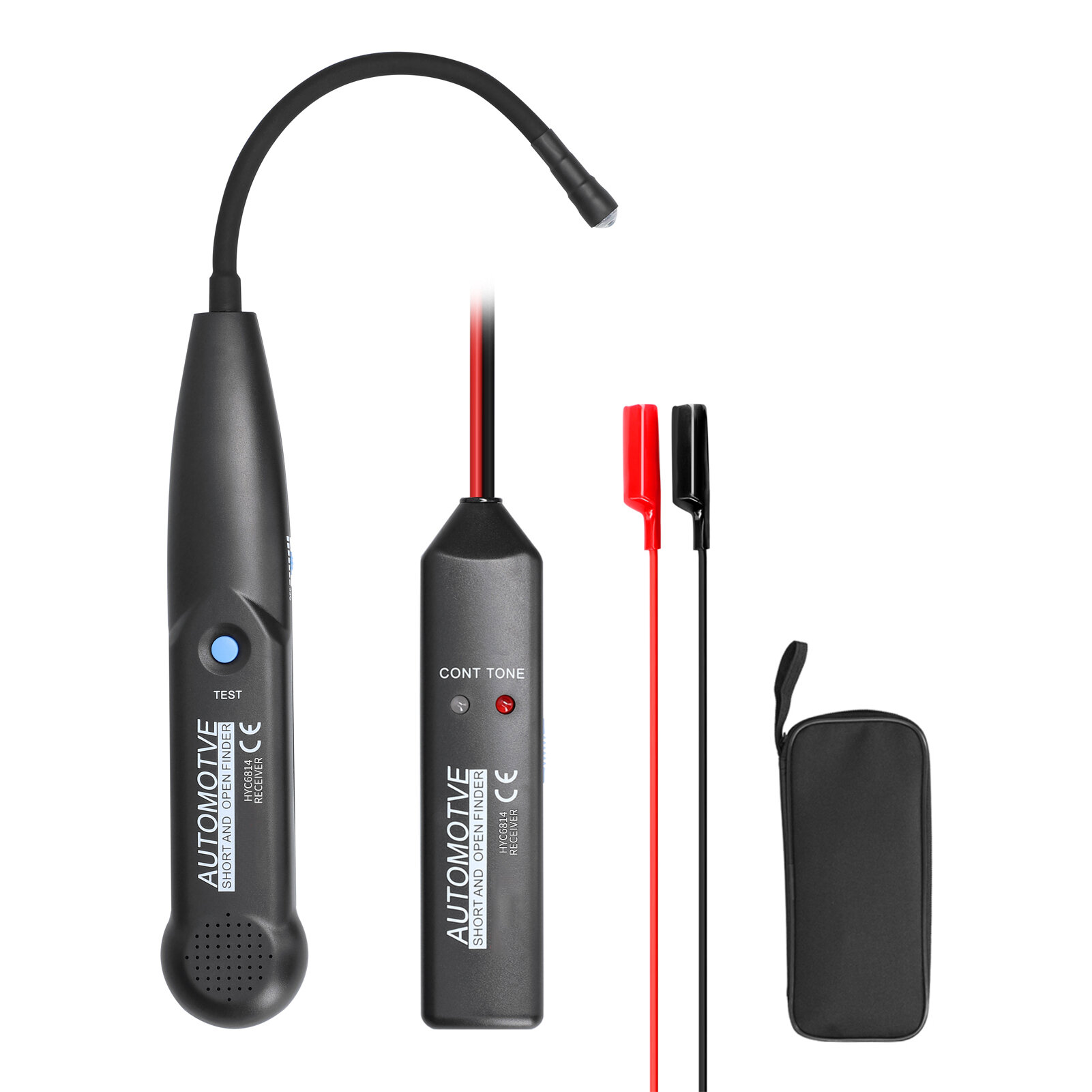 Трекер кабеля автомобильный для поиска коротких и открытых цепей тестер для ремонта автомобилей детектор трасер типа HYC6814 с светодиодом и сумкой для хранения черного цвета из ABS с максимальным напряжением постоянного тока 42V 1 приемник 1 передатчик