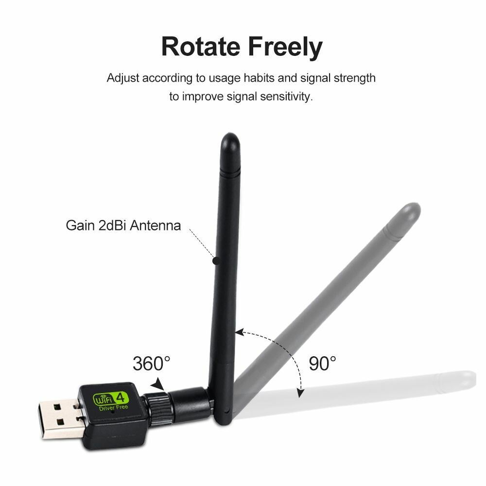 Адаптер Wi-Fi USB, с антенной, Plug & Play, для Windows/Linux — фото 1