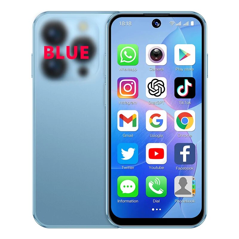 SOYES XS19 3G Мини-смартфон Android 10.0 Dual SIM в режиме ожидания 3,88-дюймовый мобильный телефон HD 2 ГБ + 16 ГБ 2000 мАч Маленькие сотовые телефоны Face ID Power adapter, Голубой, Синий