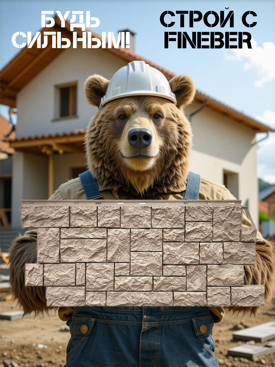 Фасадные панели Fineber "Камень дикий", полипропилен, песочный цвет, 10шт