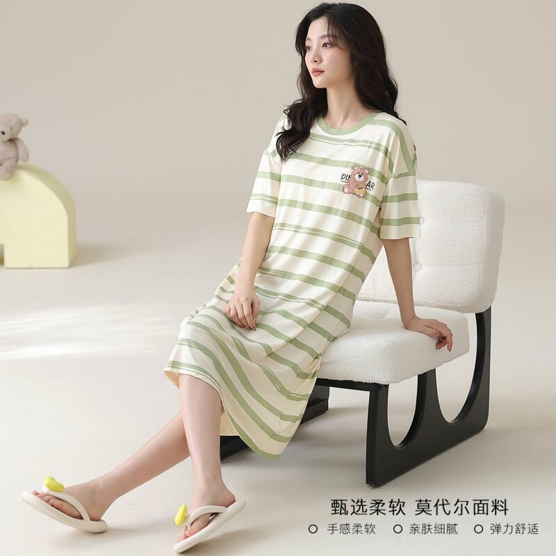 Модальная 5XL экстра большая летняя короткая рукавная ночная рубашка до колена средней длины 110kg года плюс размер свободная ночная рубашка