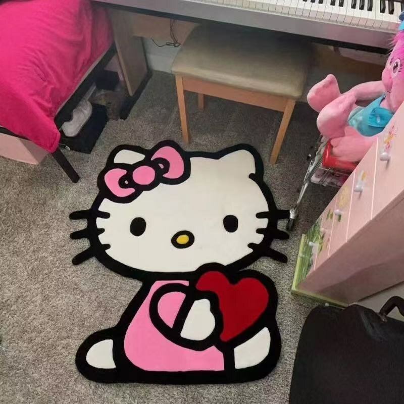 Коврик Hello Kitty Sanrio из искусственного кашемира для детской комнаты, впитывающий влагу, прохладный, мягкий, нескользящий, прикроватный коврик, 110*120 см.