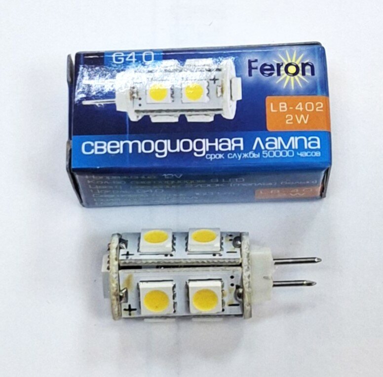 Лампа светодиодная FERON 12v 2w 9 LED G4 2700к кукуруза (6 шт.)
