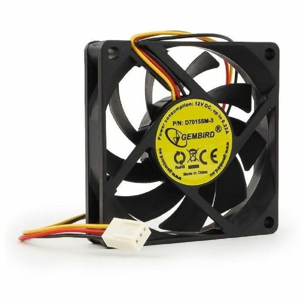 Gembird Вентилятор 70x70x15, втулка, 3pin, провод 25см D7015SM-3