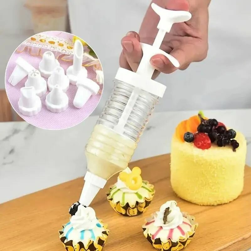 Шприц кондитерский "Real Ikea", 19x5 см, пластиковый, 8 насадок, белый