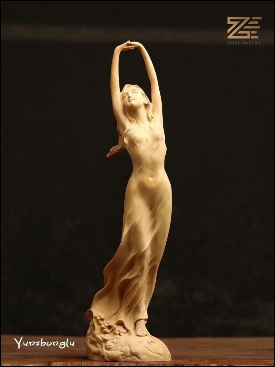 Yunzhonglu Статуя танцовщицы, Натуральная древесина, Самшит, Резьба по дереву, Элитный декоративный предмет
