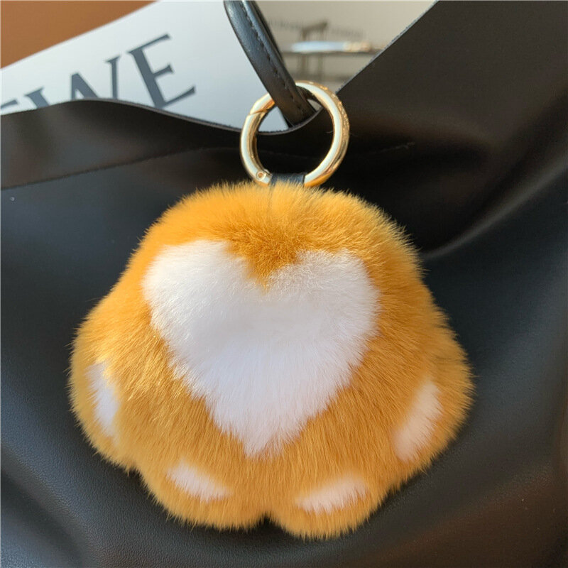 [Маленькая кошачья лапка] Ключница из натурального меха рекса, милый плюшевый шарик, украшение для сумки, подарок на день рождения