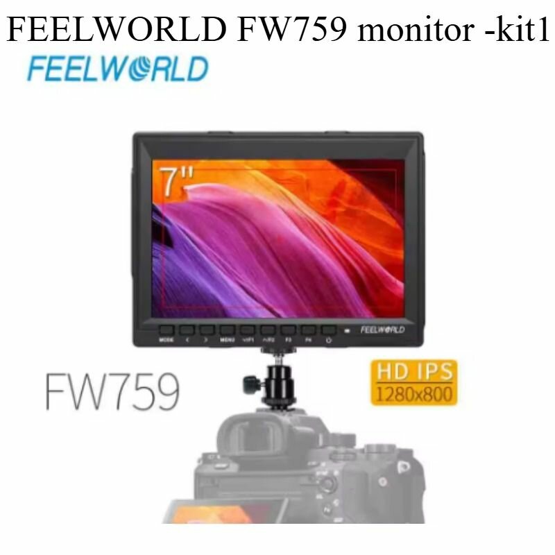 Монитор директора FEELWORLD FW759-kit1 Monitor 7 дюймов/ 7", Полевой монитор цифровой зеркальной камеры 4K HDMI HD Video Assist Slim IPS 1280x800 1080p с солнцезащитным козырьком