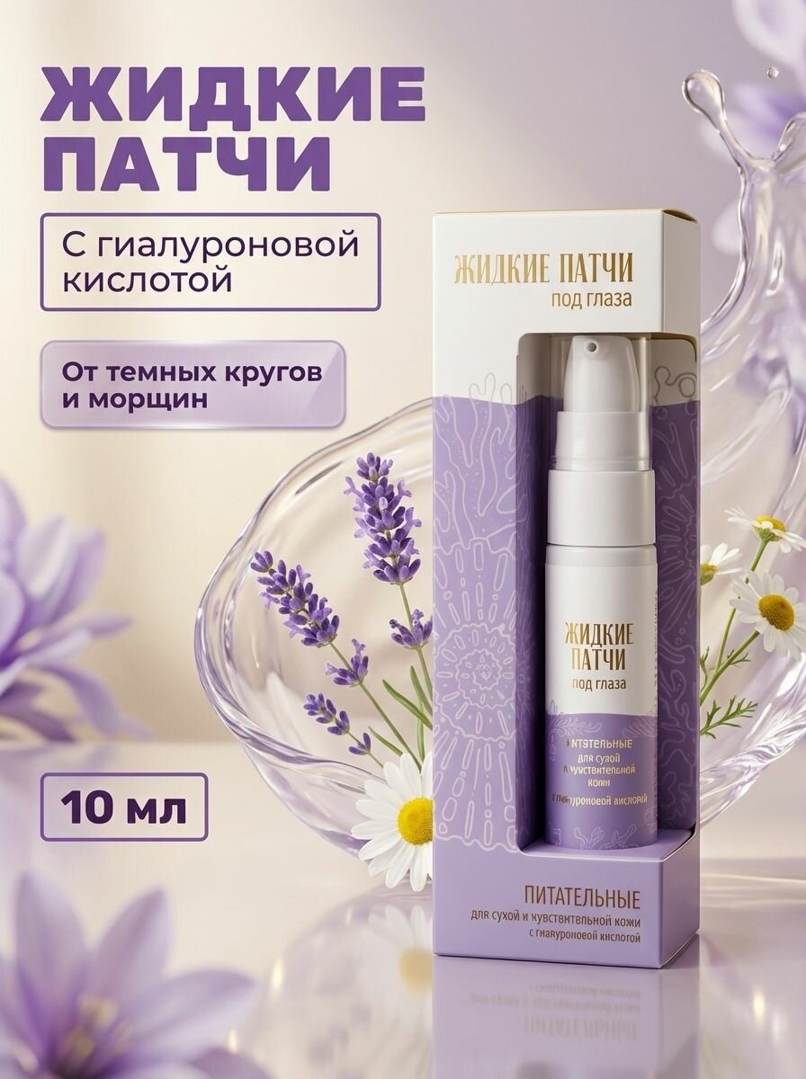 Жидкие патчи под глаза Питательные с Аквабиолис и гиалуроновой кислотой для сухой и чувствительной кожи, 10 мл