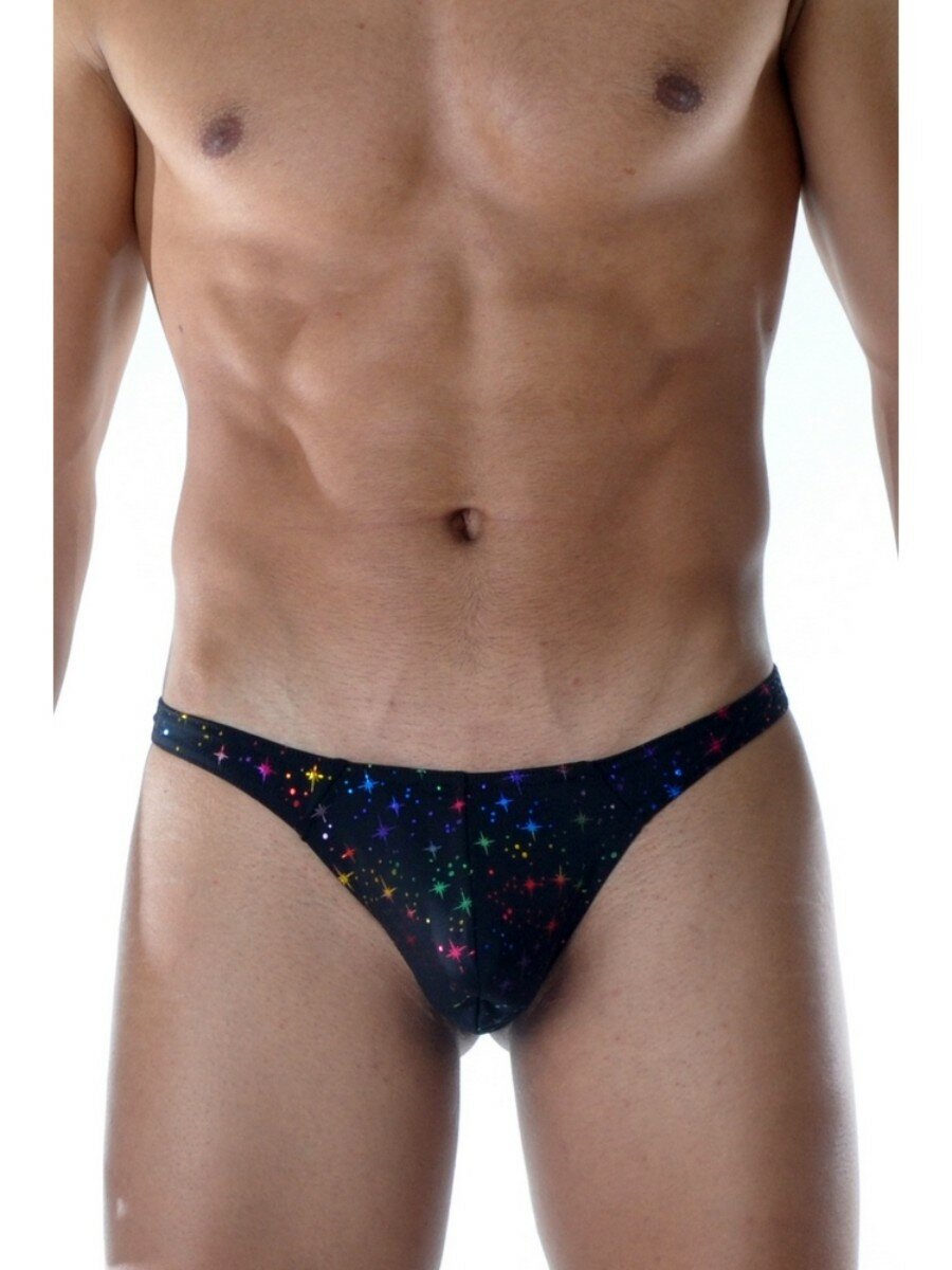 Мужские трусы тонги черные с разноцветными блестками Don Moris DM111849 L (46)