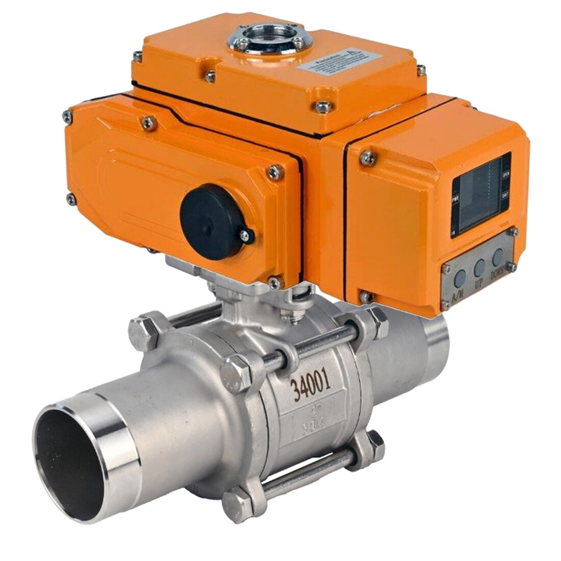 Кран шаровой DN.ru 316-316-PTFE-W-ISO-H LONG Ду20 Ру63, полнопроходной, нержавеющая сталь 316, PTFE, под приварку, с электроприводом четвертьоборотным DN. ru QT-005-24-4-20мА HARK (опрессовано)