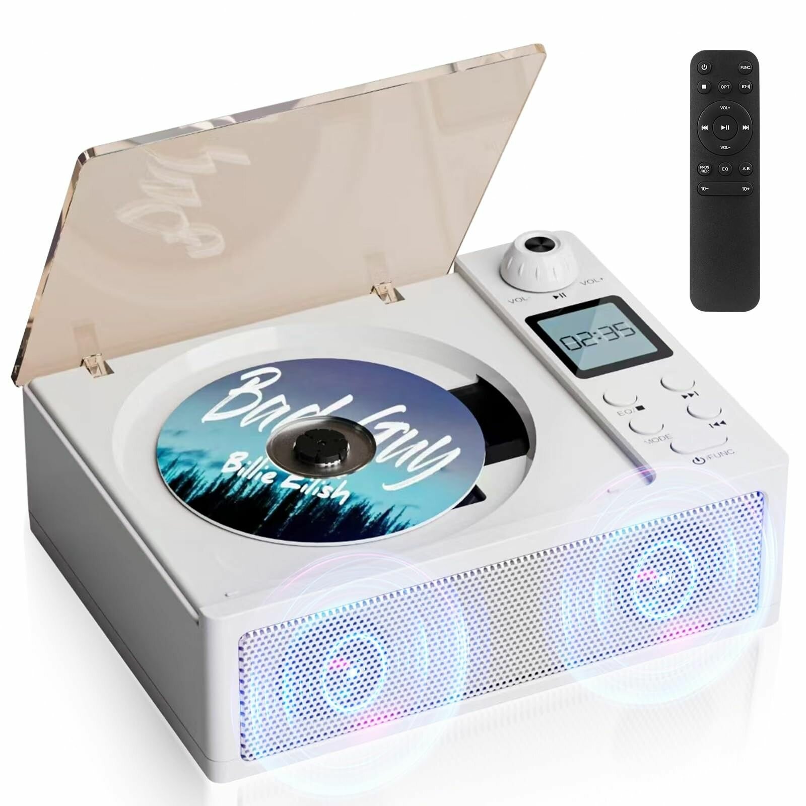 Портативный CD-плеер с Bluetooth, аккумуляторный CD-плеер с динамиками, FM-радио, дистанционное управление, поддерживает USB, TF, AUX.