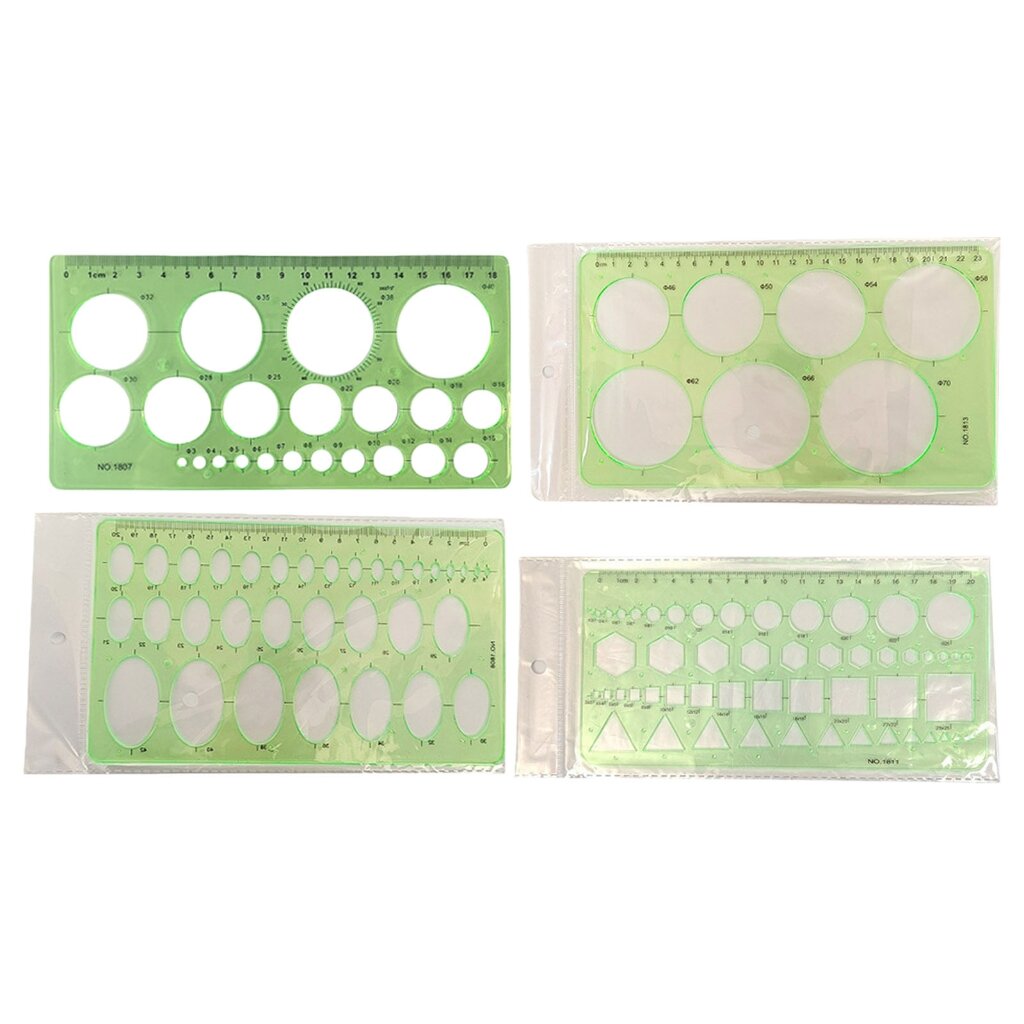 4шт Многофункциональная Геометрическая Линейка Для Рисования Прозрачных Пластиковых Круглых Шаблонов Эллипса для Инженерного Чертежного Проекта
