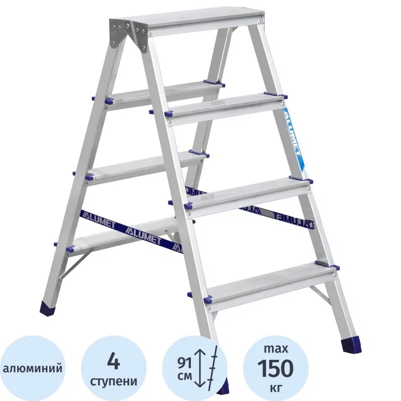 Стремянка Алюмет двухсторонняя алюминиевая 4 ст. AD7204