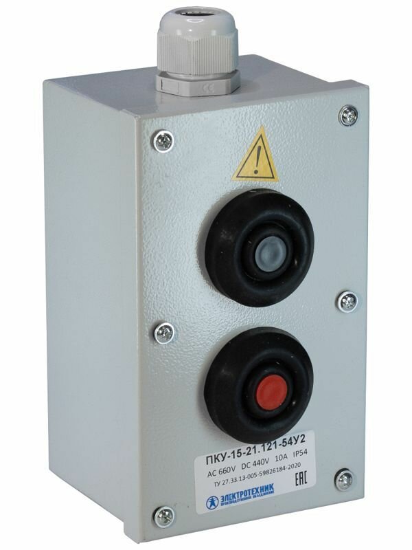 Пост кнопочный ПКУ-15-21.121-54 У2 (1хВК30-10-11110-54 (1з+1р) черн. + 1хВК30-10-11110-54 (1з+1р) красн. + PG-19) пост управления Электротехник ET054