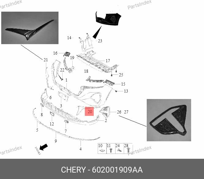 Вставка бампера левая T1E, CHERY 602001909AA