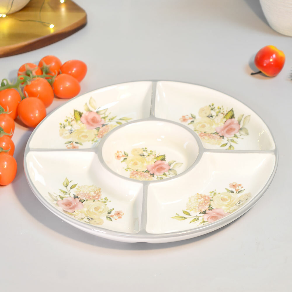 Менажница керамическая 26 см 5 секций "Белла Анна" Prima collection, белая, подарочная коробка