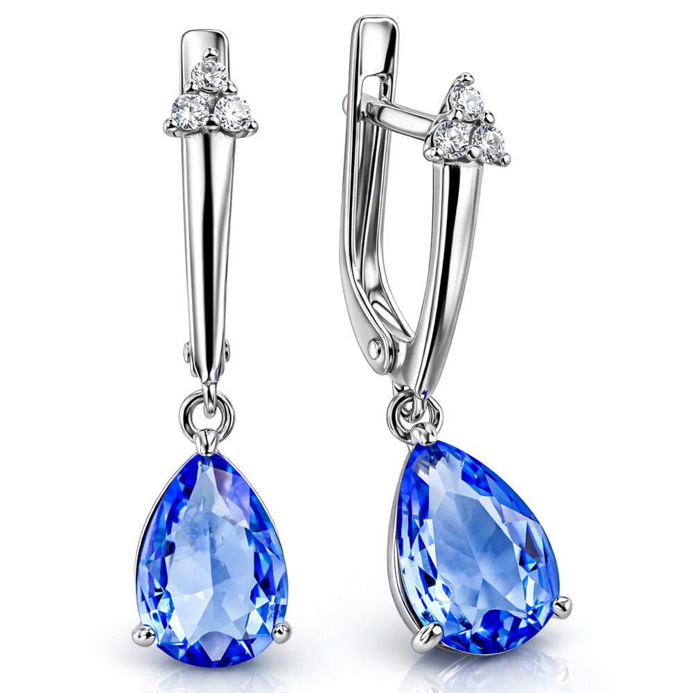 Серьги, серебро, 925 проба, родирование, фианит, кварц синтетический