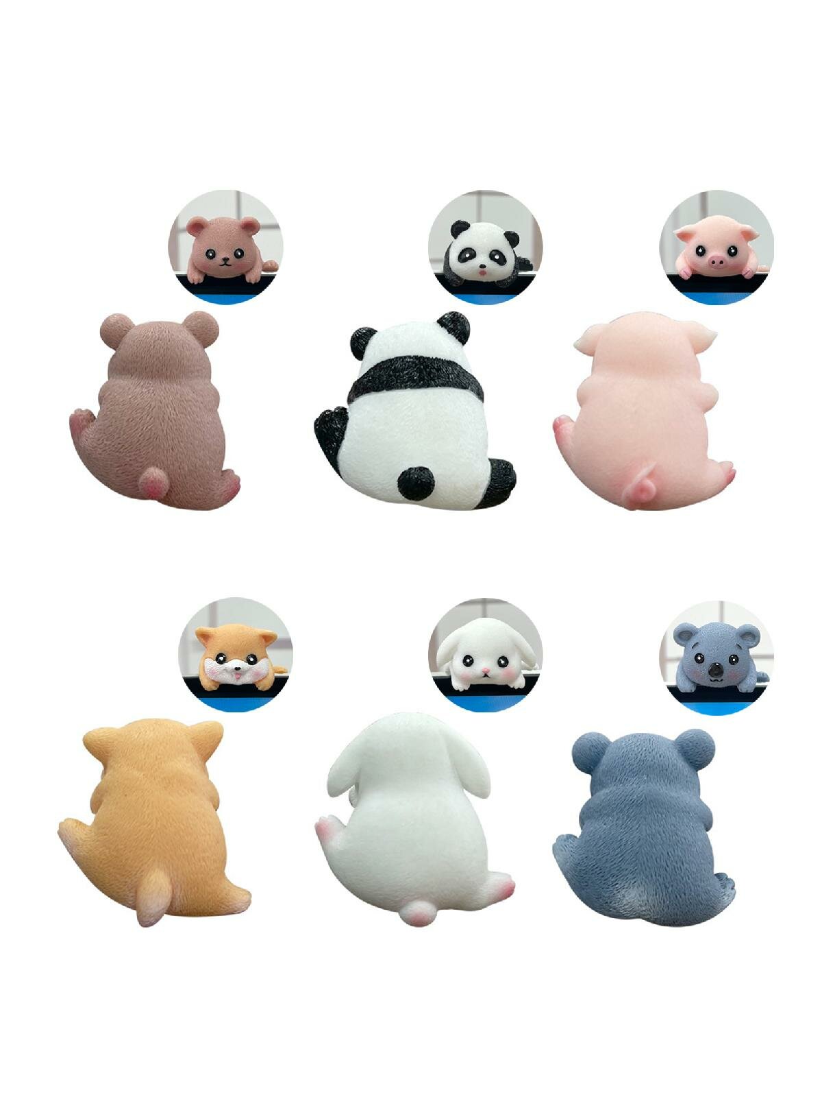 Набор из 6 милых фигурок животных для украшения компьютерных мониторов Забавные статуэтки