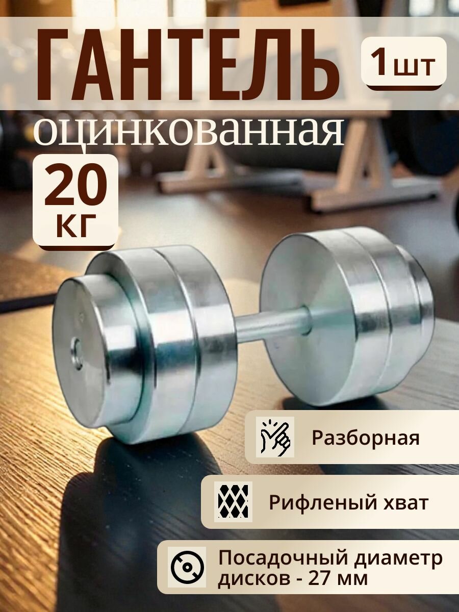 Гантель разборная 20 кг, оцинкованная