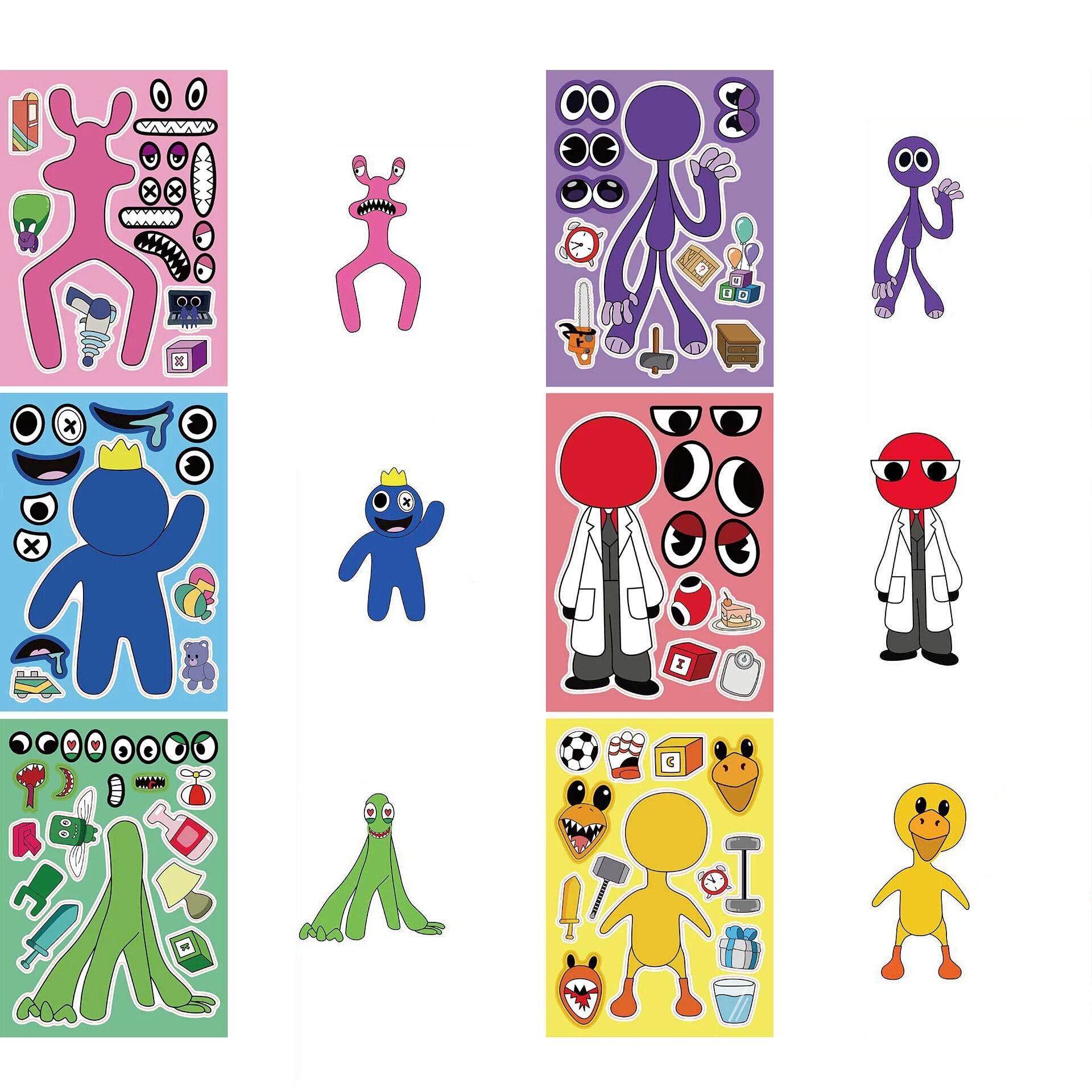 Rainbow Friends Стикеры для декора праздника 6 листов DIY подарок к Дню рождения для детей обучающая головоломка игрушка