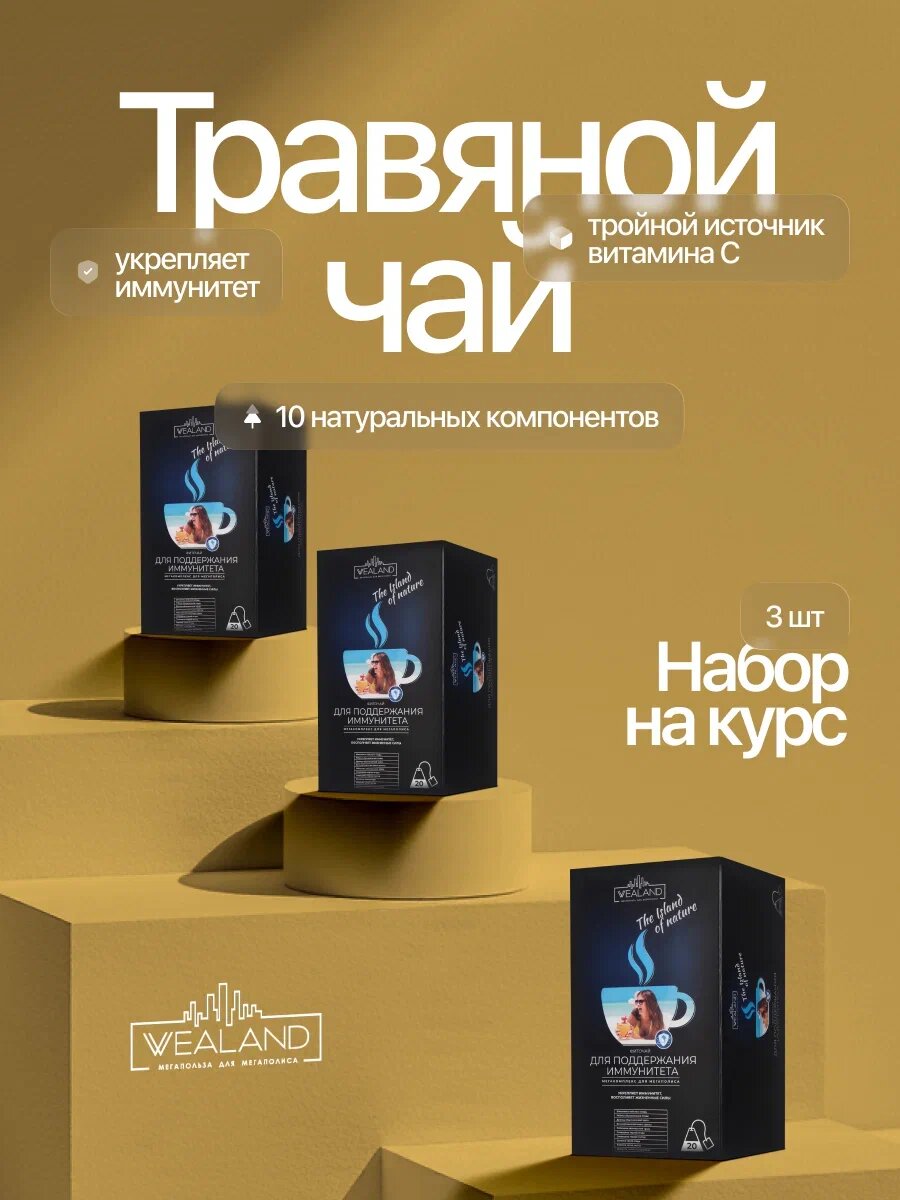 Травяной чай для поддержания иммунитета порционный в пирамидках (набор из 3-х пачек чая)