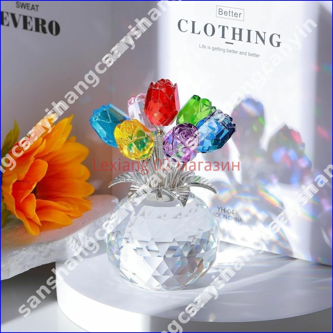 Эксклюзивное украшение из искусственных цветов в хрустальной отделке для внутреннего стола