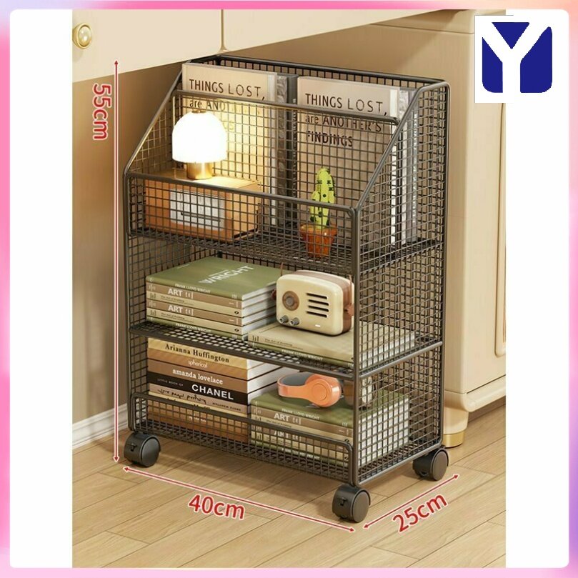 Полка под столом-черная трехслойная вертикальная на колесиках