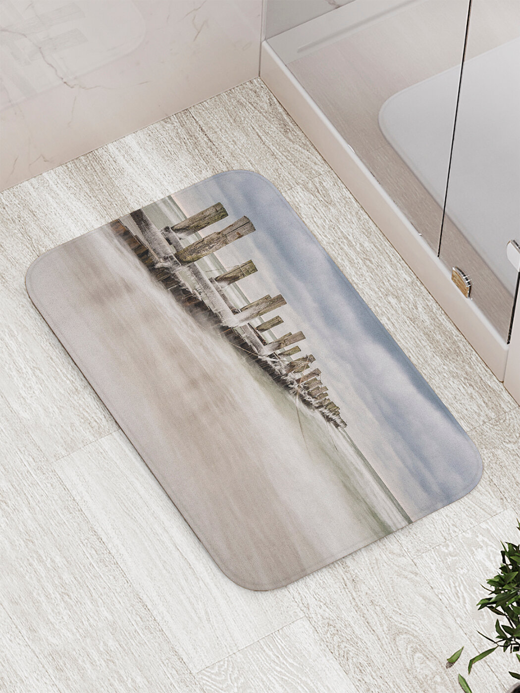 Коврик для ванной комнаты, туалета "Деревянный причал на побережье" противоскользящий, 52х77 см, JoyArty