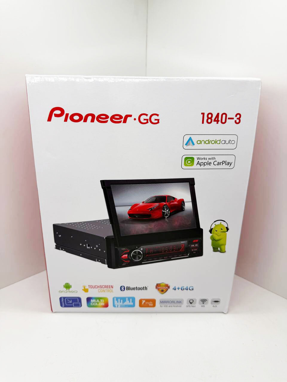 Автомагнитола 1 дин с выдвижным экраном Андроид 4+64Гб (CarPlay, GPS, Wi-Fi, Bluetooth, AUX, USB)