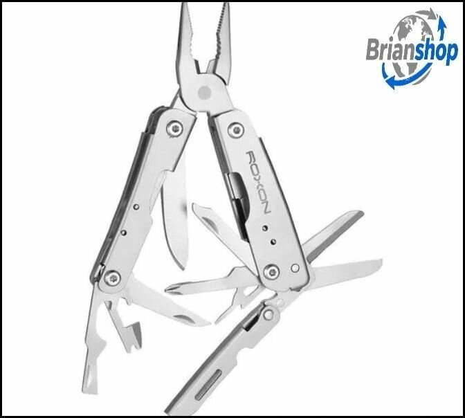 Мультитул походный тактический армейский велосипедный Roxon MINI M2 для рыбалки и охоты, 14 инструментов плоскогубцы, кусачки, шило, нож, отвертка, открывалка, чехол в комплекте