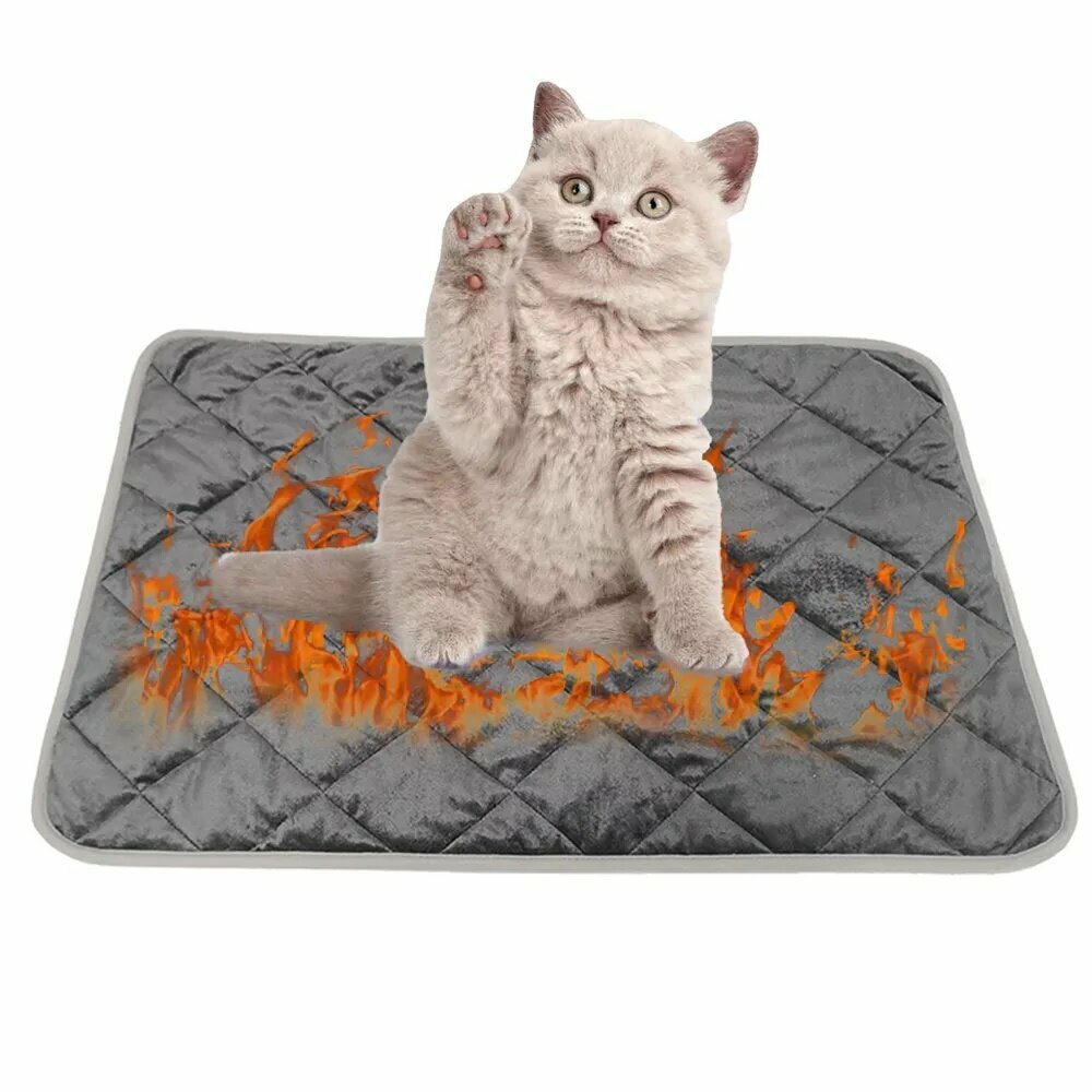 Грелка для домашних животных 48 70 см, серый с бежевой окантовкой, самонагревающаяся, для зимы