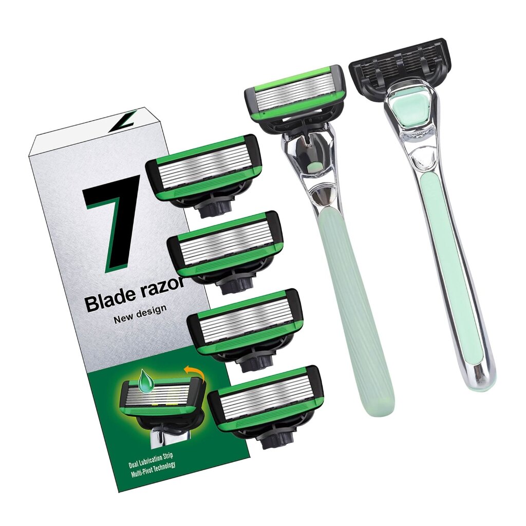 Металлические безопасные бритвы с 7-слойными лезвиями, экологически чистые бритвы с многоразовыми безопасными бритвами с длинной ручкой для женщин и мужчин