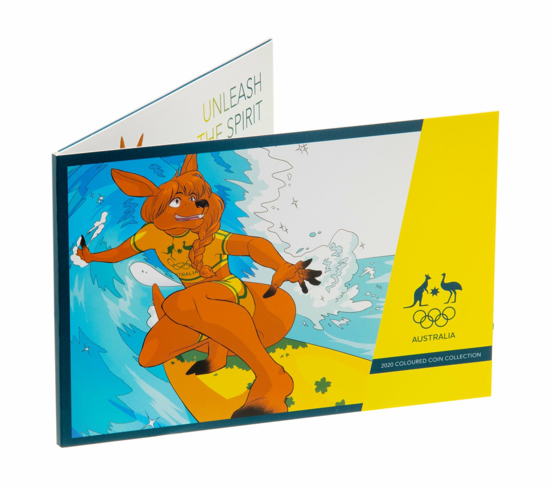 Австралия, набор из 5 монет х 2 доллара 2020 2021 "Олимпиада в Токио, Япония" цветная эмаль В буклете тип 2, Алюминиевая бронза, в сохранности UNC
