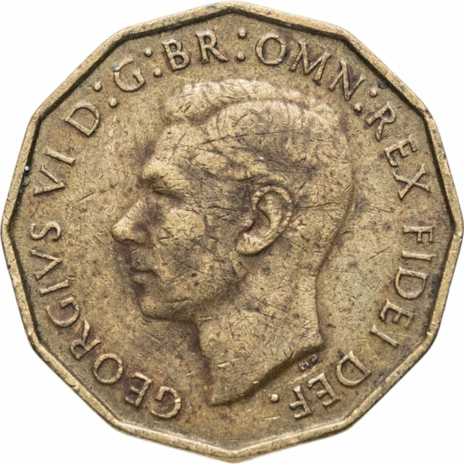 Великобритания 3 пенса pence 1951, Латунь, в сохранности VF