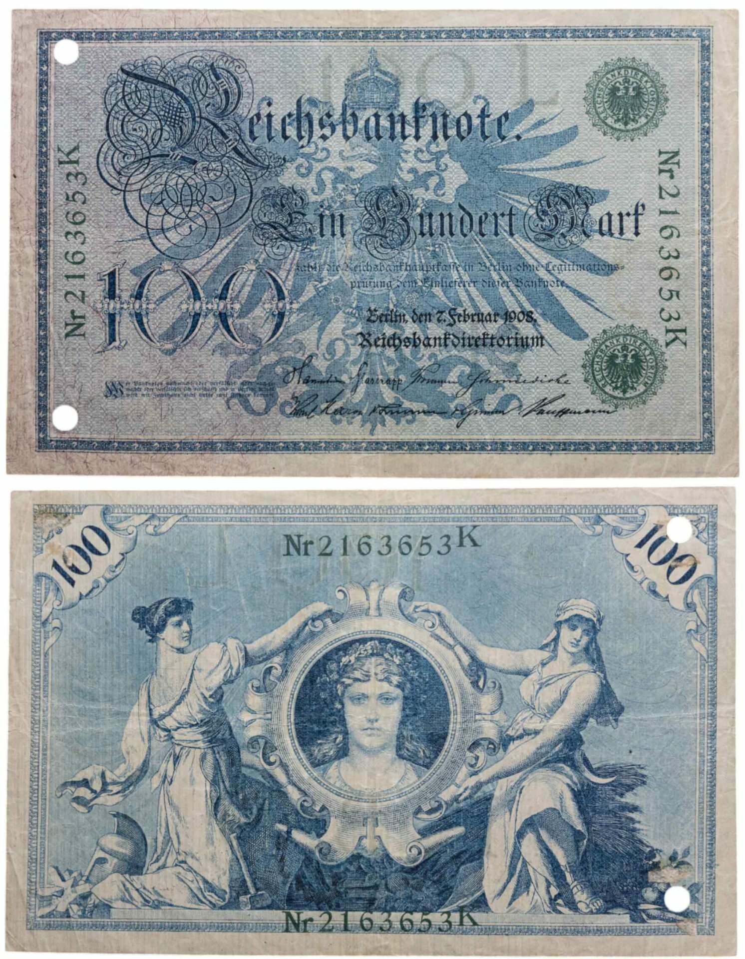 Германия 100 марок 1908 с отверстиями