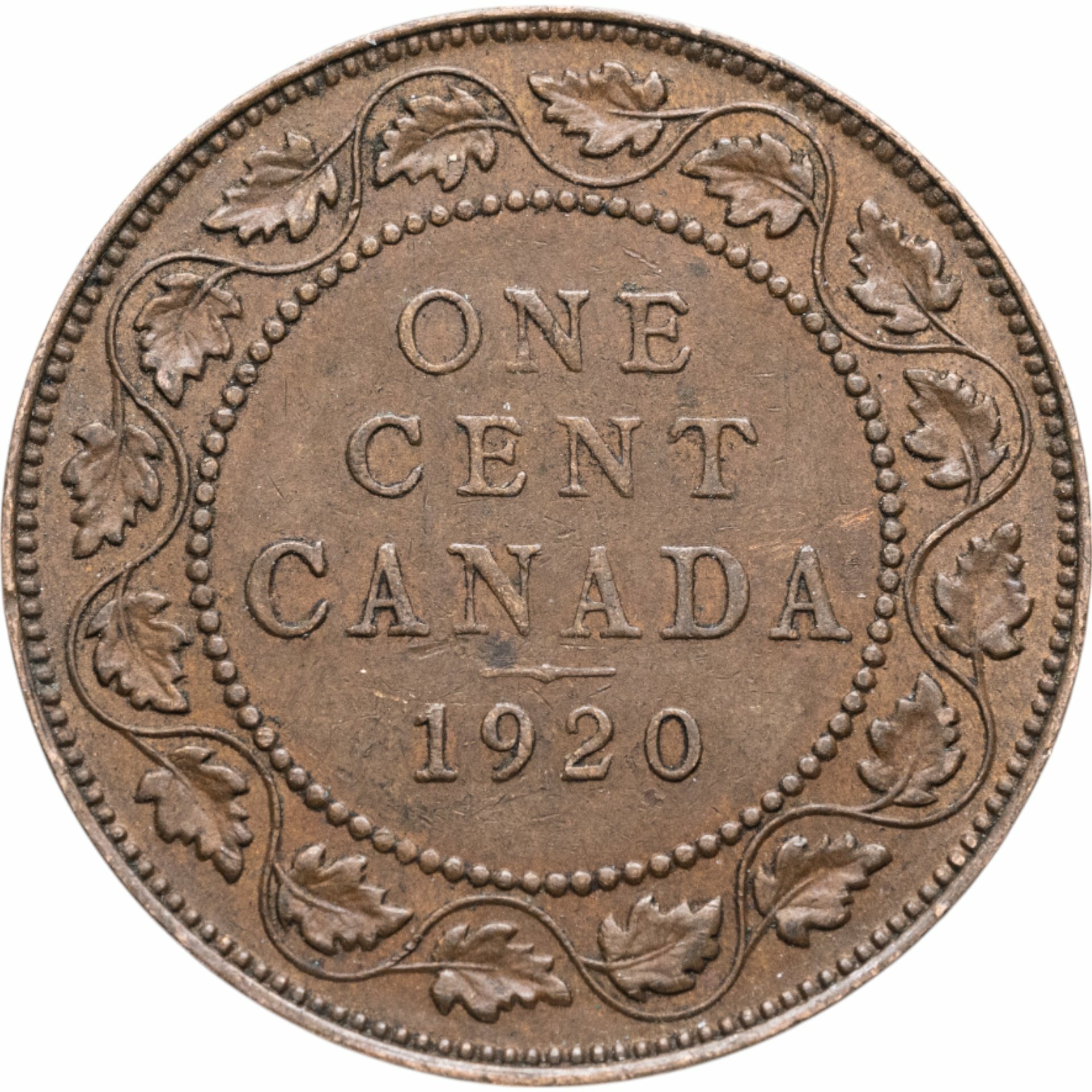 Канада 1 цент cent 1920, Бронза, в сохранности XF