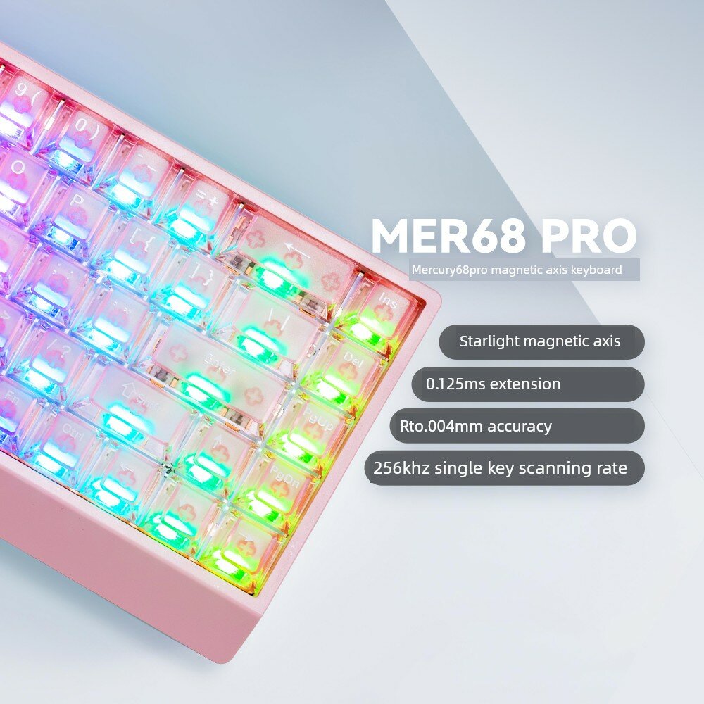 Mercury68PRO 68-клавишная магнитная ось RGB механическая игровая клавиатура - Розовая