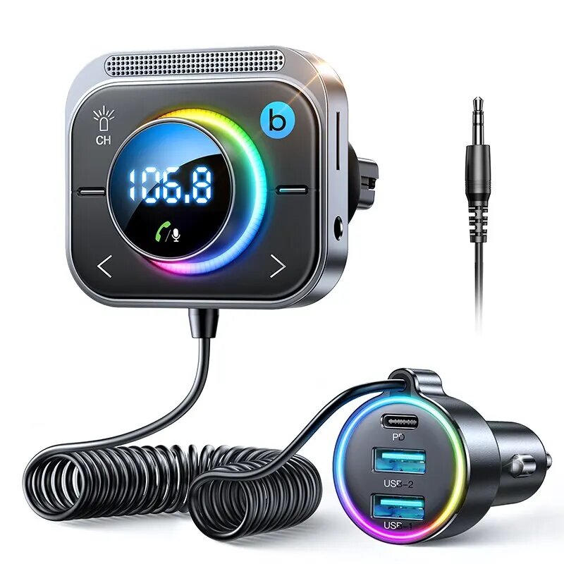 Автомобильное Зарядное Устройство Joyroom Bluetooth 5.3 FM/AUX С 3 Портами PD И QC 3.0 USB