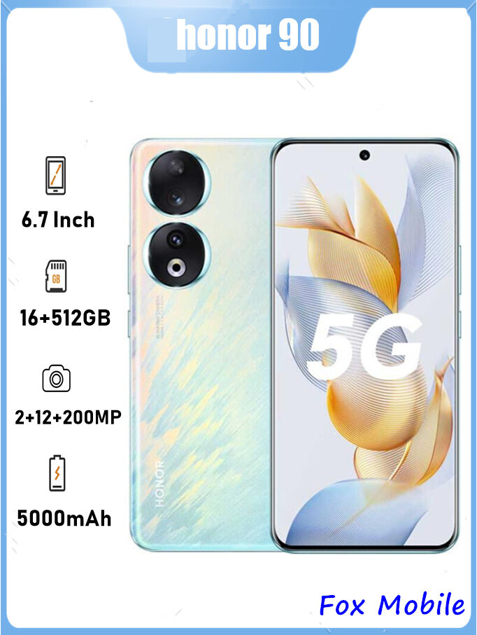 Honor Смартфоны Honor 90 16+512 ГБ синий Global поддержка NFC Google Мобильные телефоны