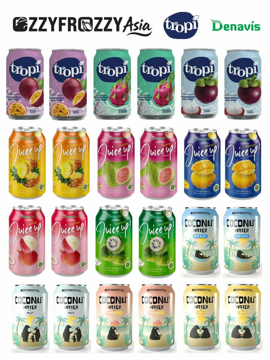 Соковые напитки и кокосовая вода из Вьетнама Tropi, Denavis Ассорти гранд 24 шт.